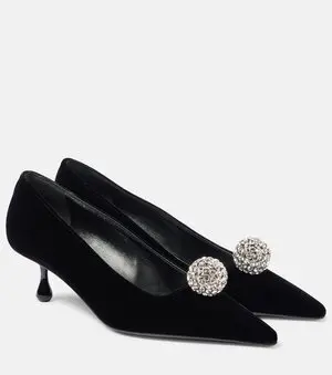 JIMMY CHOO Embellished Velvet Pointed Toe Pumps
