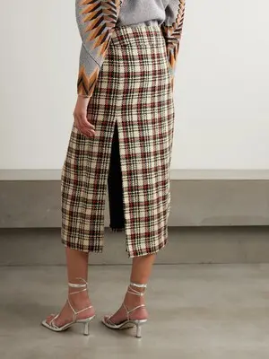 Rabanne Checked Wool-blend Tweed Midi Skirt - Brown