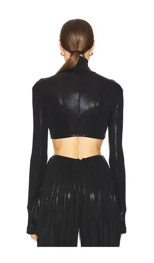 Norma Kamali Cropped Slim Fit Long Sleeve Turtleneck Top