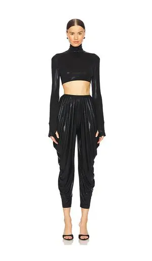 Norma Kamali Cropped Slim Fit Long Sleeve Turtleneck Top