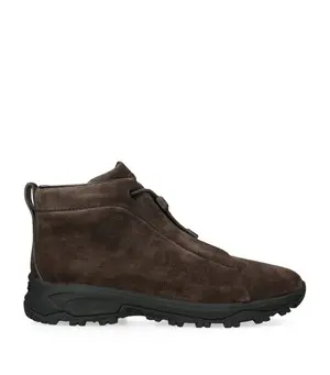 Zegna Suede Triple Stitch Vetta Sneakers - Brown