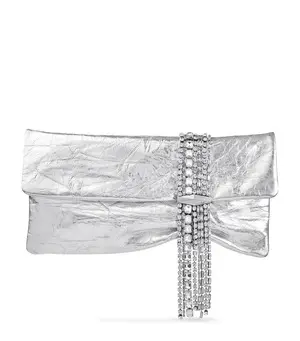 JIMMY CHOO Zandra Crystal Belted Leather Clutch Bag - Silver