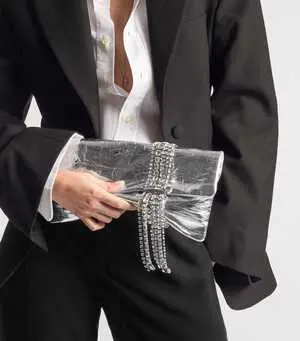 JIMMY CHOO Zandra Crystal Belted Leather Clutch Bag - Silver