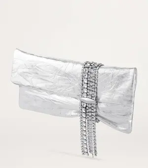 JIMMY CHOO Zandra Crystal Belted Leather Clutch Bag - Silver