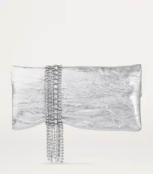 JIMMY CHOO Zandra Crystal Belted Leather Clutch Bag - Silver