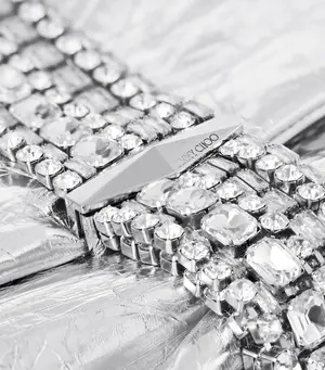 JIMMY CHOO Zandra Crystal Belted Leather Clutch Bag - Silver