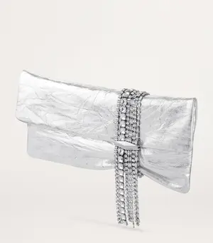 JIMMY CHOO Zandra Crystal Belted Leather Clutch Bag - Silver