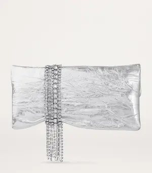 JIMMY CHOO Zandra Crystal Belted Leather Clutch Bag - Silver