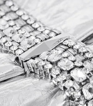 JIMMY CHOO Zandra Crystal Belted Leather Clutch Bag - Silver