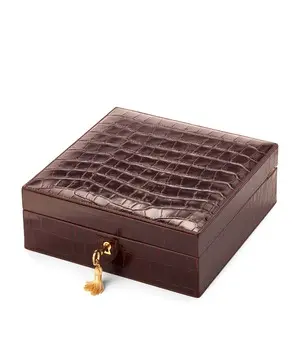 ASPINAL OF LONDON Croc-embossed Leather Watch Roll - Brown