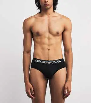 Emporio Armani Stretch-cotton Logo Briefs - Black