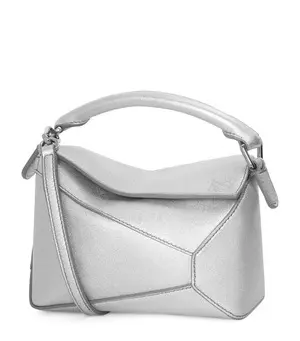 Loewe Mini Leather Puzzle Edge Top-handle Bag - Silver