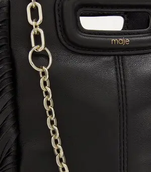 Maje Mini Leather 'm' Top-handle Bag With Fringe - Black