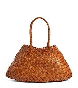 Dragon Diffusion Large Leather Woven Santa Croce Tote Bag Brown