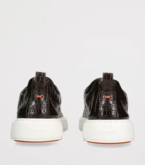 Santoni Crocodile Effect Leather Slip-on Sneakers