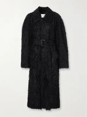 Carven Belted Faux-shearling Coat - Black