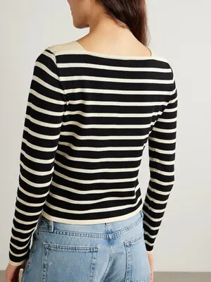 FRAME Striped Cotton Boat Neck Sweater