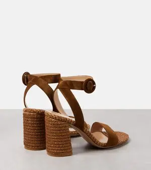 GIANVITO ROSSI Sue 85 Suede And Raffia Sandals