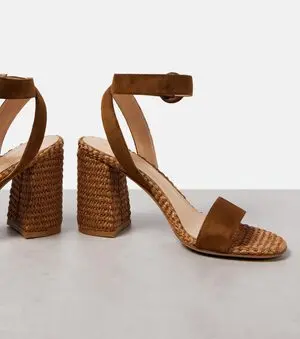 GIANVITO ROSSI Sue 85 Suede And Raffia Sandals
