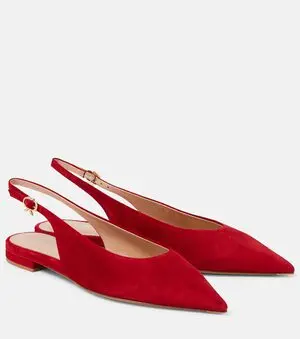 GIANVITO ROSSI Suede Pointed Toe Slingback Flats - Red
