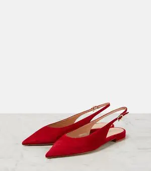 GIANVITO ROSSI Suede Pointed Toe Slingback Flats - Red