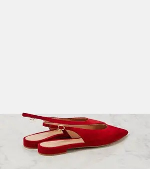 GIANVITO ROSSI Suede Pointed Toe Slingback Flats - Red