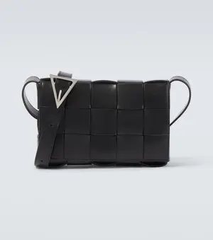 Bottega Veneta Cassette Intreccio Leather Crossbody Bag - Black