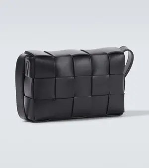 Bottega Veneta Cassette Intrecciato Leather Crossbody Bag - Black