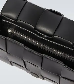 Bottega Veneta Cassette Intrecciato Leather Crossbody Bag - Black