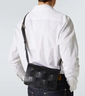 Bottega Veneta Cassette Intrecciato Leather Crossbody Bag - Black