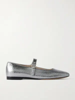Le Monde Beryl Metallic Cracked-leather Mary Jane Flats - Silver
