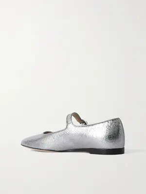 Le Monde Beryl Metallic Cracked-leather Mary Jane Flats - Silver