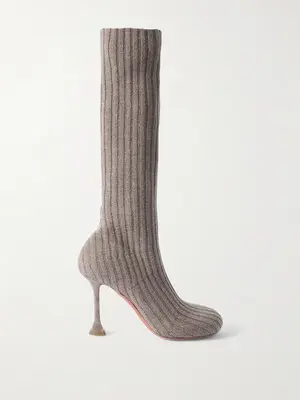 Amina Muaddi Amina Muaddi Veneda Ribbed Stretch-Knit Sock Boots Gray