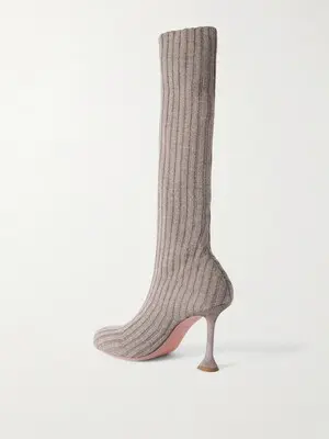 Amina Muaddi Veneda Ribbed Stretch-knit Sock Boots - Gray
