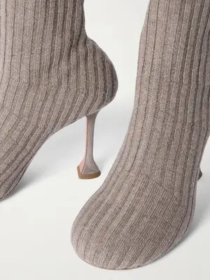 Amina Muaddi Veneda Ribbed Stretch-knit Sock Boots - Gray