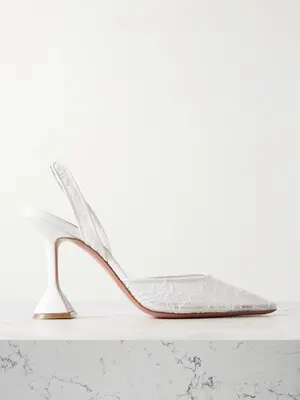 Amina Muaddi Holli Lace And Leather Slingback Pumps - Neutrals
