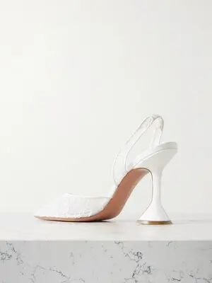 Amina Muaddi Holli Lace And Leather Slingback Pumps - Neutrals