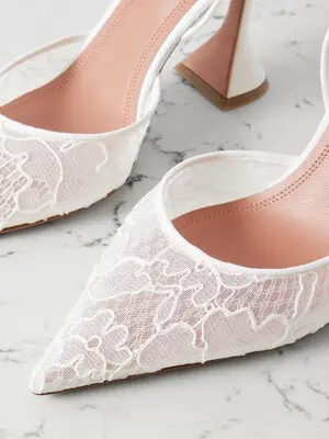 Amina Muaddi Holli Lace And Leather Slingback Pumps - Neutrals