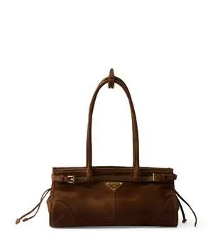 Prada Medium Suede Bonnie Shoulder Bag - Brown