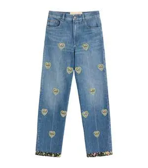 Valentino Garavani Straight Leg Embroidered Jeans - Blue