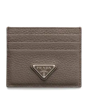Prada Leather Triangle Card Holder - Grey
