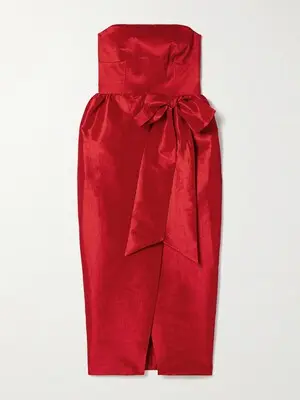 KIKA VARGAS Strapless Bow Detail Midi Dress - Red