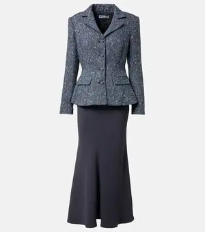 SELF-PORTRAIT Boucle And Crepe Midi Dress - Blue