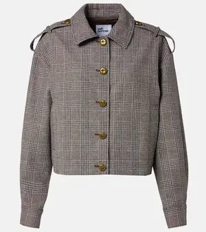 SELF-PORTRAIT Checked Cotton And Linen Jacket - Brown