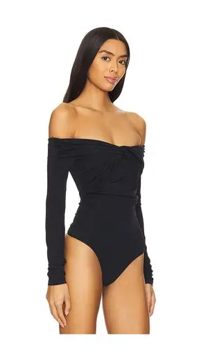 Superdown Off-shoulder Bodysuit With Draped Front - Black