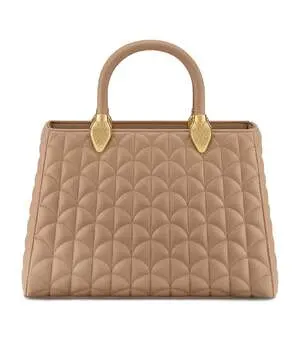 BVLGARI Leather Serpentine Duo Top-handle Bag - Beige