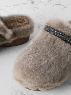Brunello Cucinelli Embellished Shearling Platform Clogs