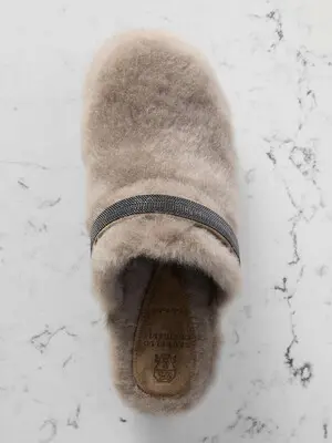 Brunello Cucinelli Embellished Shearling Platform Clogs