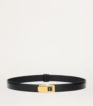 Saint Laurent Leather Charniere Belt With Cassandre Monogram - Black