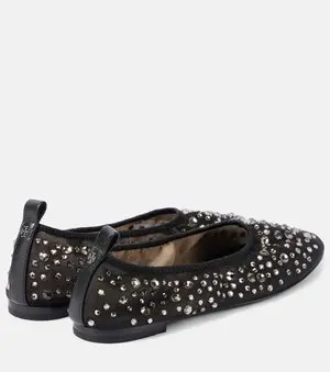 Tory Burch Embellished Mesh Ballet Flats - Black